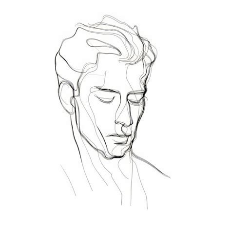 Minimalist One Line Drawing Of A Serene Male Portrait Premium Ai