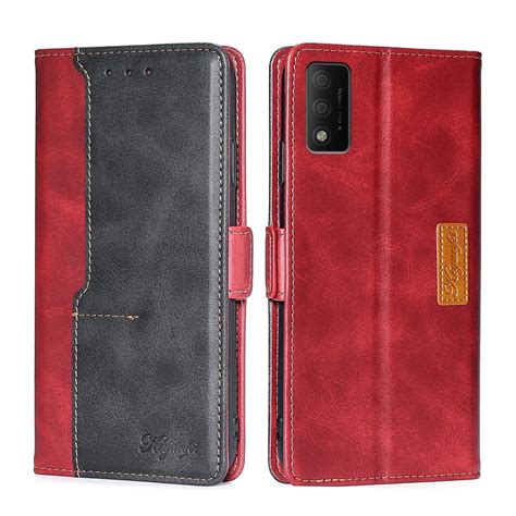 For TCL T T DL Contrast Color Side Buckle Leather Phone Case Red Black Alexnld Com
