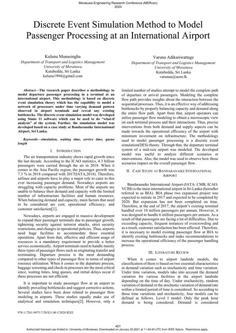 Pdf Discrete Event Simulation Method To Model Passenger Processing At