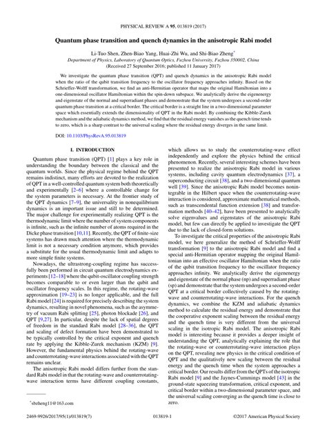 Pdf Quantum Phase Transition And Quench Dynamics In The Anisotropic Rabi Model