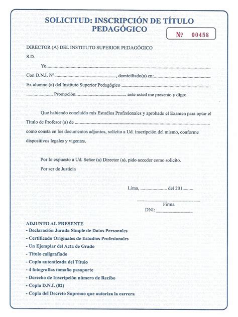 Solicitud De Inscripcion De Titulo Pedagogico Pdf