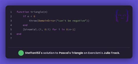 Steffan153s Solution For Pascals Triangle In Julia On Exercism