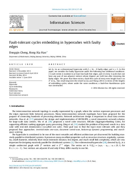 Pdf Fault Tolerant Cycles Embedding In Hypercubes With Faulty Edges
