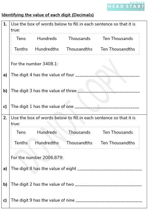 Head Start Identifying The Value Of Each Digit Decimals Teaching Resources
