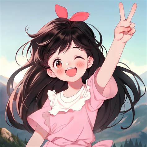 Premium Photo Anime Girl With Long Hair And A Pink Dress Holding Up A