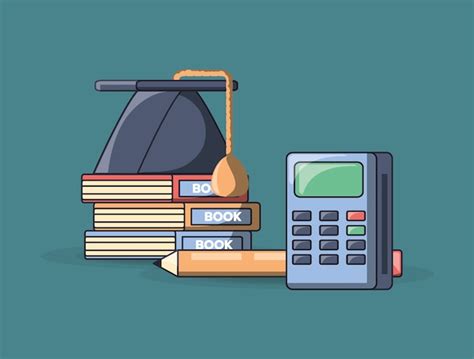 졸업 모자와 계산기도 서의 스택 프리미엄 벡터