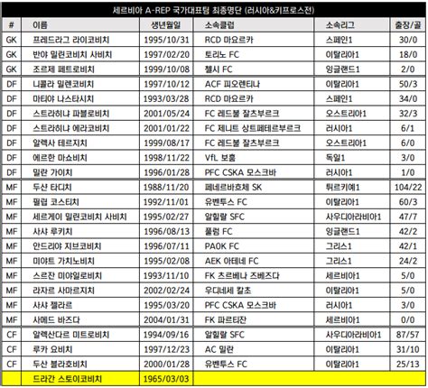 공홈 세르비아 국가대표팀 최종명단 러시아and키프로스전 축구 소식통 에펨코리아