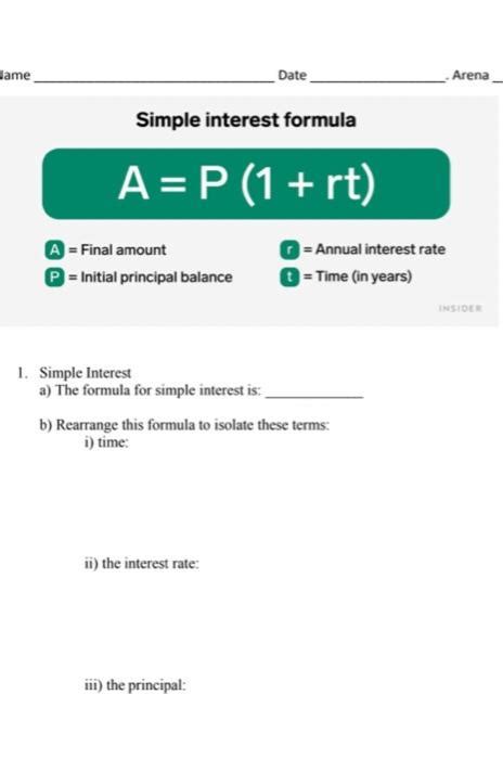 Solved 1 Simple Interest A The Formula For Simple Interest Chegg Com