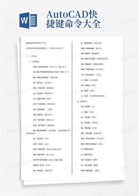 Autocad快捷键命令大全word模板下载编号lbkpooam熊猫办公 Autocad快捷键命令大全word模板下载编号lbkpooam熊猫办公