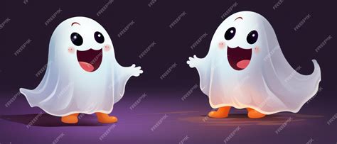Premium Photo Two Cute Cartoon Ghosts Characters At Happy Halloween