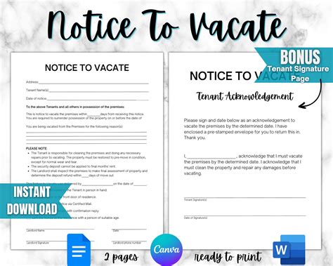 Notice To Vacate Letter Template Eviction Notice Notice To Etsy