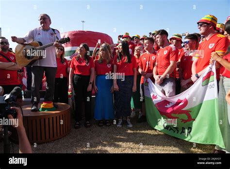 Welsh Singer Dafydd Iwan Performs With A Choir At The Corniche Walk Park Qatar Ahead Of Wales
