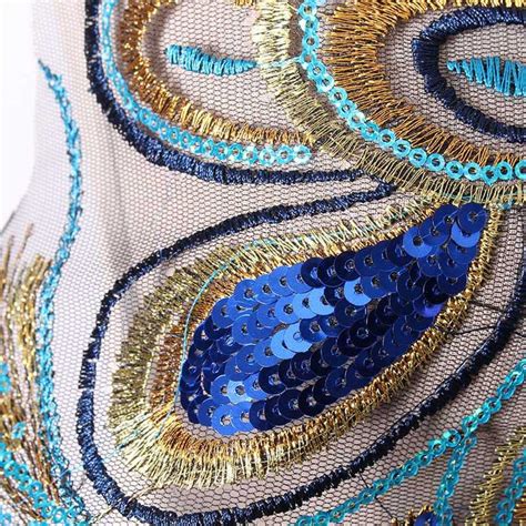 Embroidered Blue Sequins Peacock Feather Applique Patches Sew Etsy