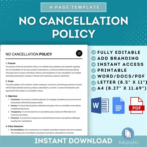 No Cancellation Policy Template Probiztemplates