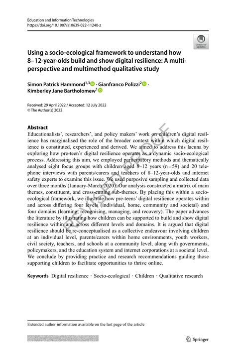Pdf Using A Socio Ecological Framework To Understand How 812 Year