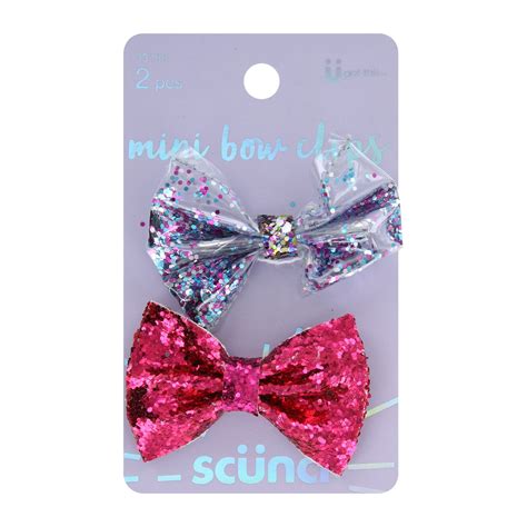Scunci Mini Glitter Salon Tween Bow Clips Assorted Colors 2 Count