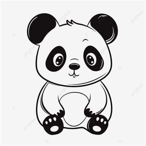 만화 판다 곰은 흰색 배경 윤곽선 스케치 드로잉 위에 앉아 있습니다 벡터 간단한 팬더 그리기 간단한 팬더 개요 간단한 팬더 스케치 Png 일러스트 및 벡터 에 대한