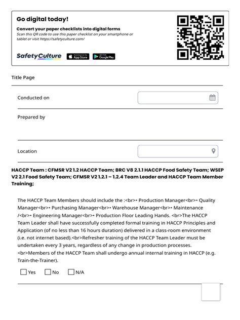 Internal Audit Checklist Haccp Food Safety System Au 001 Ae