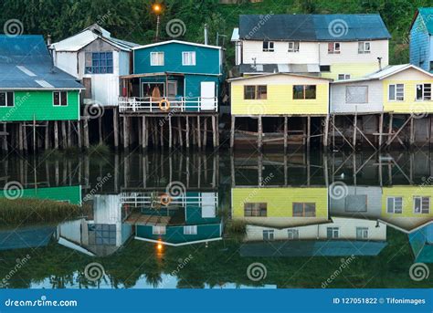 Traditional Stilt Houses Know As Palafitos In The City Of Castro At