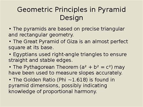 Mathematics In Building The Pyramids Geometry Engineering And Measurement Ppt