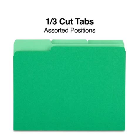 Myofficeinnovations Colored Top Tab File Folders 3 Tab Green Letter Size 100 Pack 224543