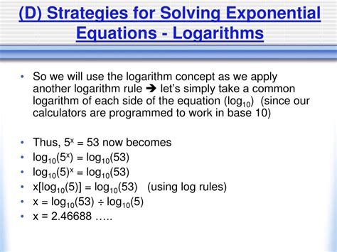 Ppt T 2 7 Solving Exponential And Logarithmic Equations Powerpoint Presentation Id 5581394