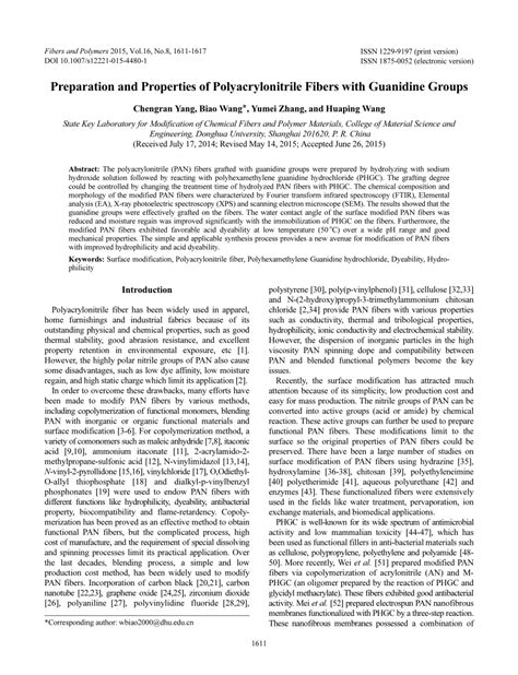 Pdf Preparation And Properties Of Polyacrylonitrile Fibers With Guanidine Groups