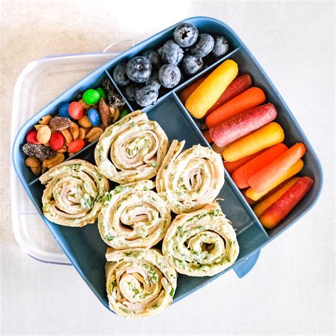 Turkey Spinach Dip Pinwheel Bento Box With Rainbow Carrots Blueberries