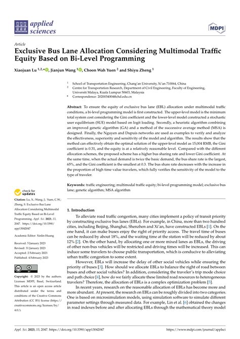 Pdf Exclusive Bus Lane Allocation Considering Multimodal Traffic Equity Based On Bi Level
