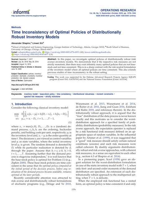 Pdf Time Inconsistency Of Optimal Policies Of Distributionally Robust Inventory Models