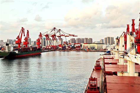 Cargo Terminal For Unloading Bulk Cargo Of Cooper Concentrates By Shore Cranes Views Of