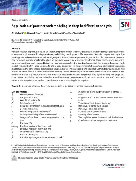 Pdf Application Of Pore Network Modeling In Deep Bed Filtration Analysis