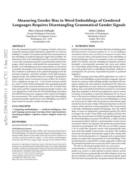 Pdf Measuring Gender Bias In Word Embeddings Of Gendered Languages