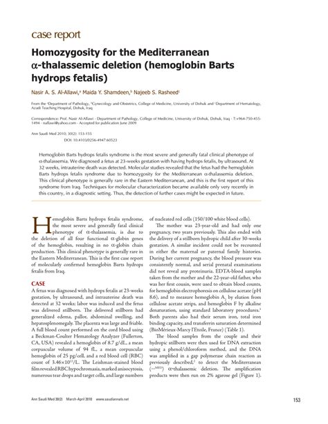 Pdf Homozygosity For The Mediterranean α Thalassemic Deletion