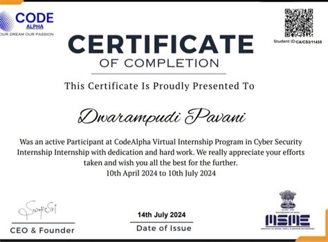 Pavani Dwarampudi On Linkedin Internship Cybersecurity Codealpha