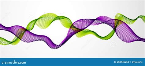 Dynamic Particles Mutual Sound Wave Flowing Double Dotted Curves Vector Abstract Background