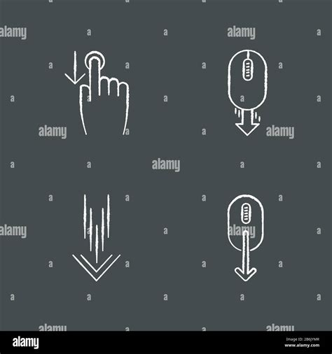 Scrolldown Chalk White Icons Set On Black Background Swipe Down Indicators For Smartphone