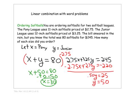 Linear Equations Word Problems Combination And Substitution