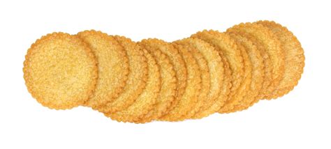 Premium Photo A Row Of Round Cracker Isolated On White Background
