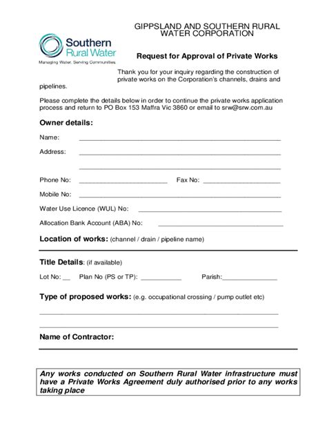 Fillable Online Amended Application Form Request For Approval Of Private Works Template Dr Fax