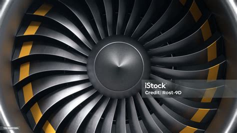 3d 그림 제트 엔진 근접 보기 제트 엔진 블레이드 제트 엔진 블레이드의 전면 보기 터보 젯의 회전 블레이드 비행기의 일부입니다 끝에 칼 날을 그린 오렌지 Turbojet