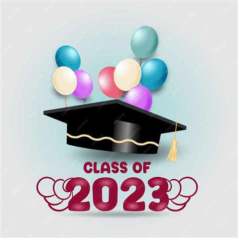 2023 클래스 행복 졸업 벡터 템플릿 디자인 일러스트 배경 밝은 파란색 보라색 풍선 변형 프리미엄 벡터