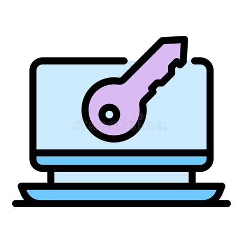 Laptop Secured Authentication Icon Color Outline Vector Stock Vector