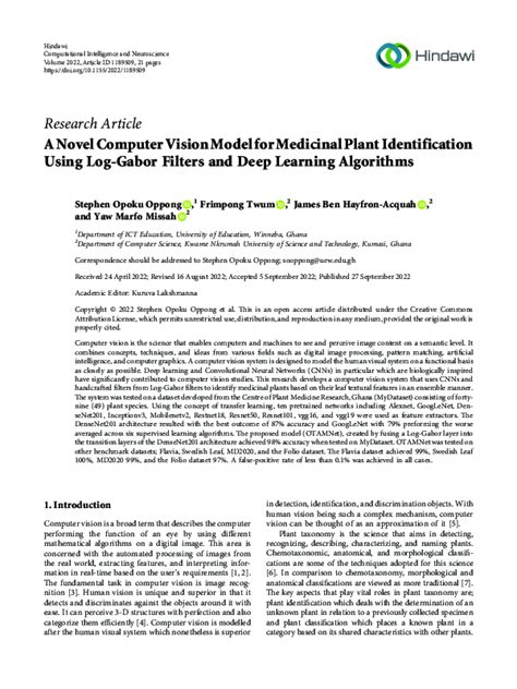 Pdf A Novel Computer Vision Model For Medicinal Plant Identification