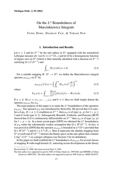 Pdf On The Lp Boundedness Of Marcinkiewicz Integrals