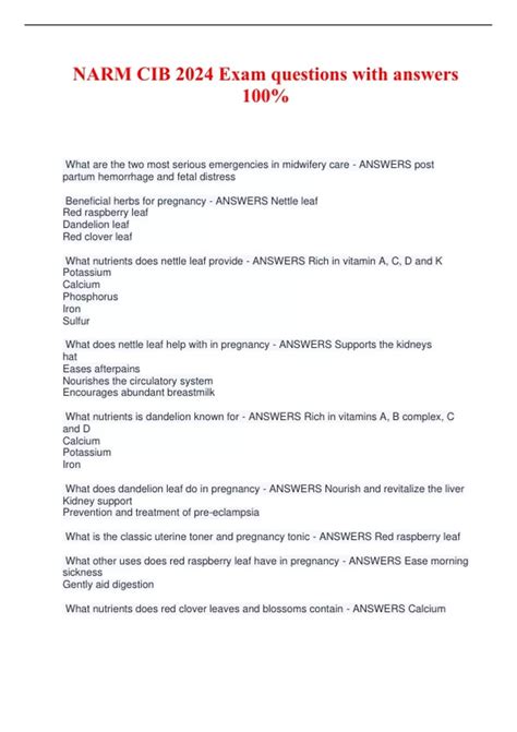 NARM CIB 2024 Exam Questions With Answers 100 NARM Stuvia US
