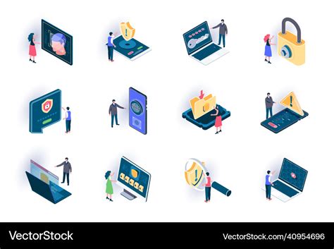 Cyber Security Isometric Icons Set Secure Vector Image