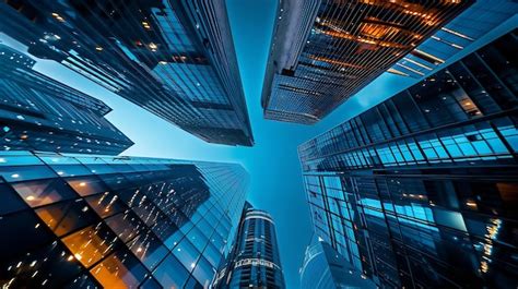 Premium Photo Panoramic And Perspective Wide Angle View To Steel Blue Background Of Glass High