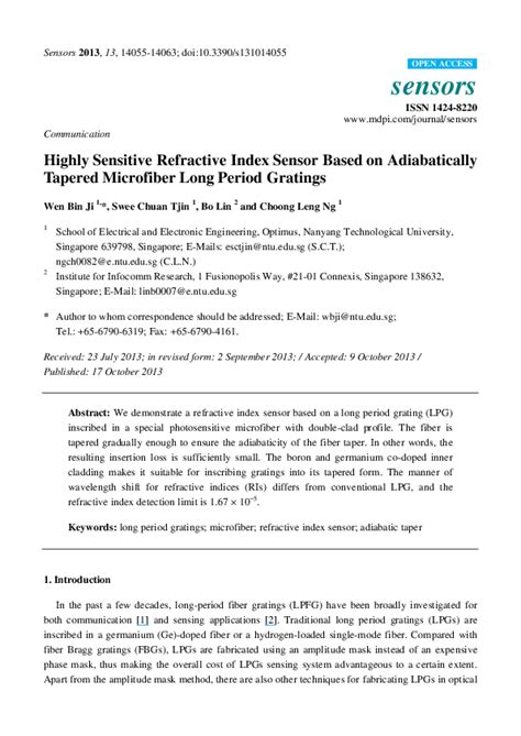 Pdf Highly Sensitive Refractive Index Sensor Based On Cladding Mode