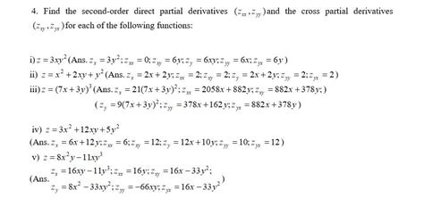 Solved 4 Find The Second Order Direct Partial Derivatives